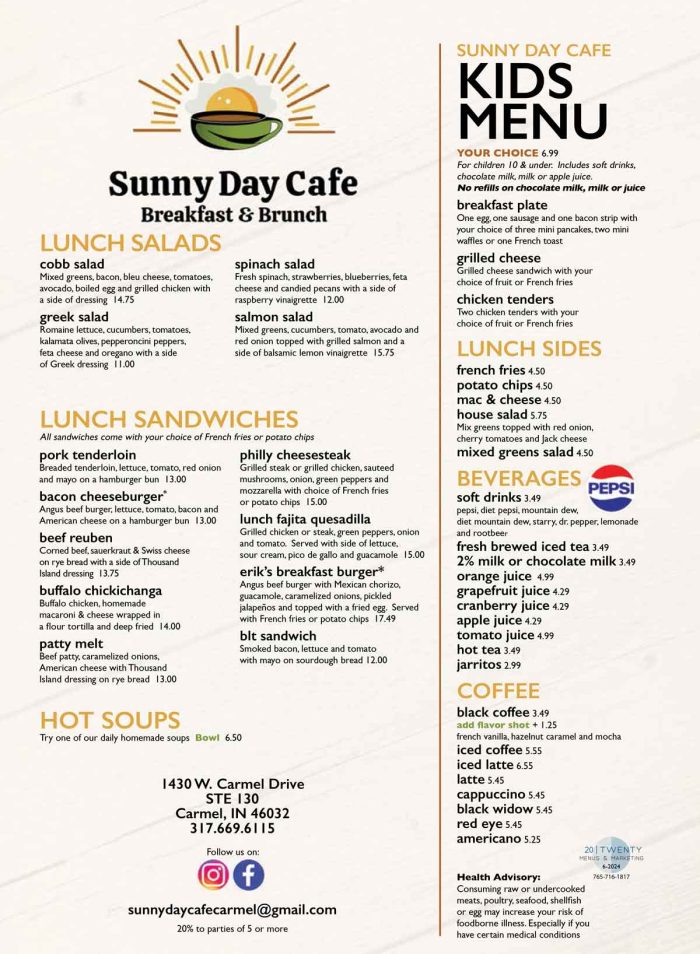 Our Menu – Sunny Day Cafe